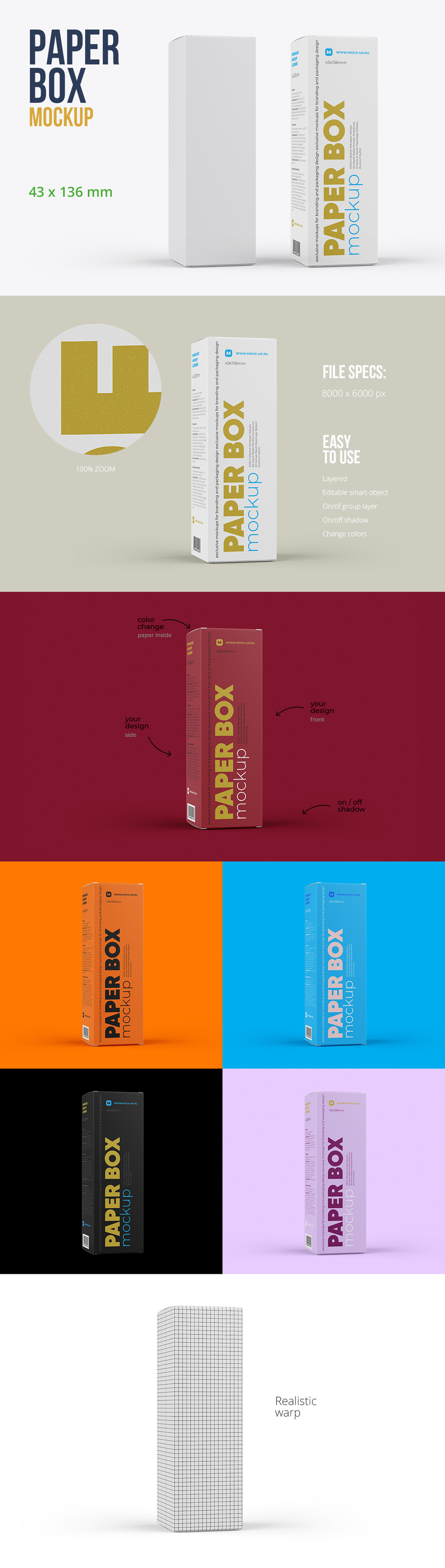 Paper Box Mockup 43x136mm On Yellow Images Creative Store