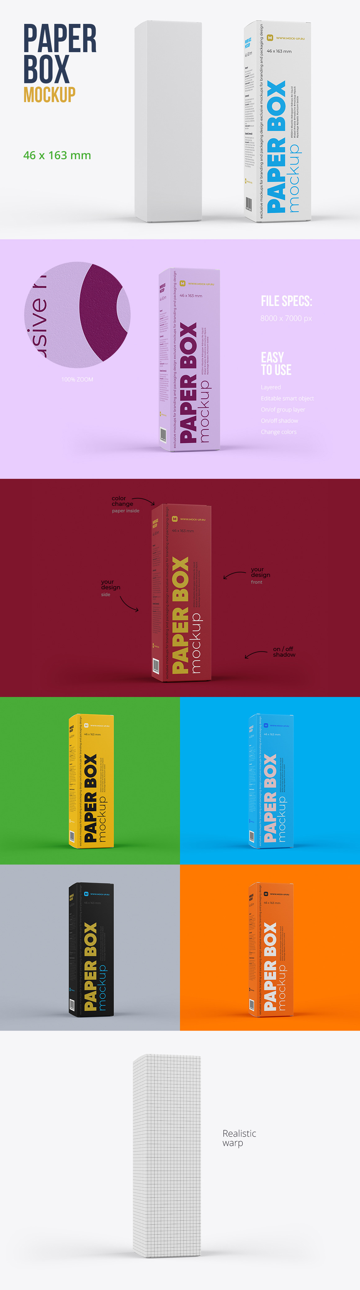 Paper Box Mockup 46x163mm On Yellow Images Creative Store
