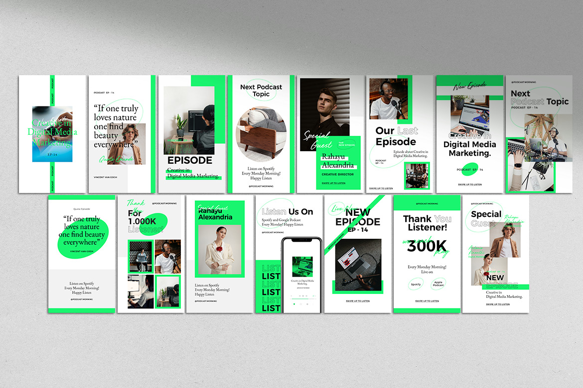 Podcast Instagram Pack Templates on Yellow Images Creative Store