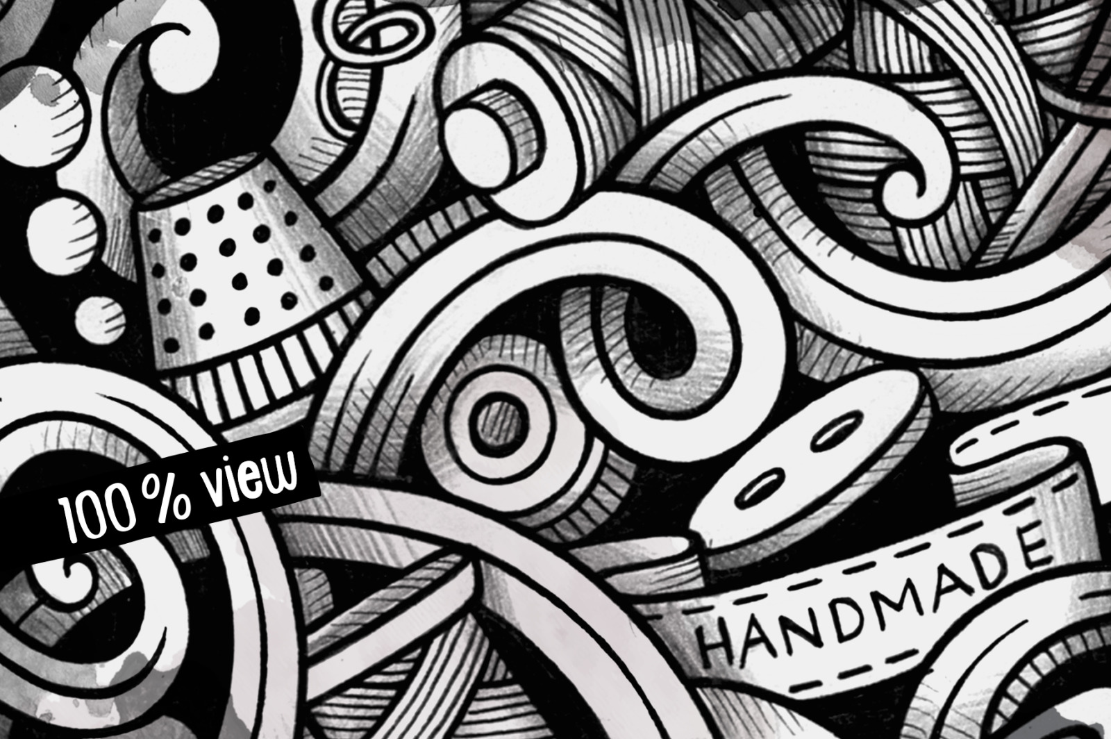 Handmade Graphic Doodle Illustration on Yellow Images Creative Store