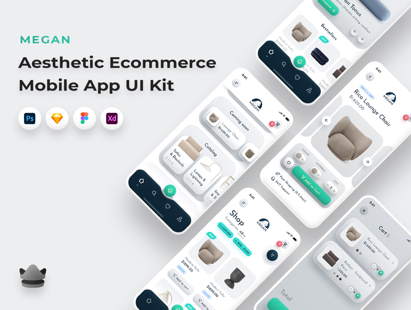 Megan - Elegant E-commerce Mobile UI Kit on Yellow Images Creative Store