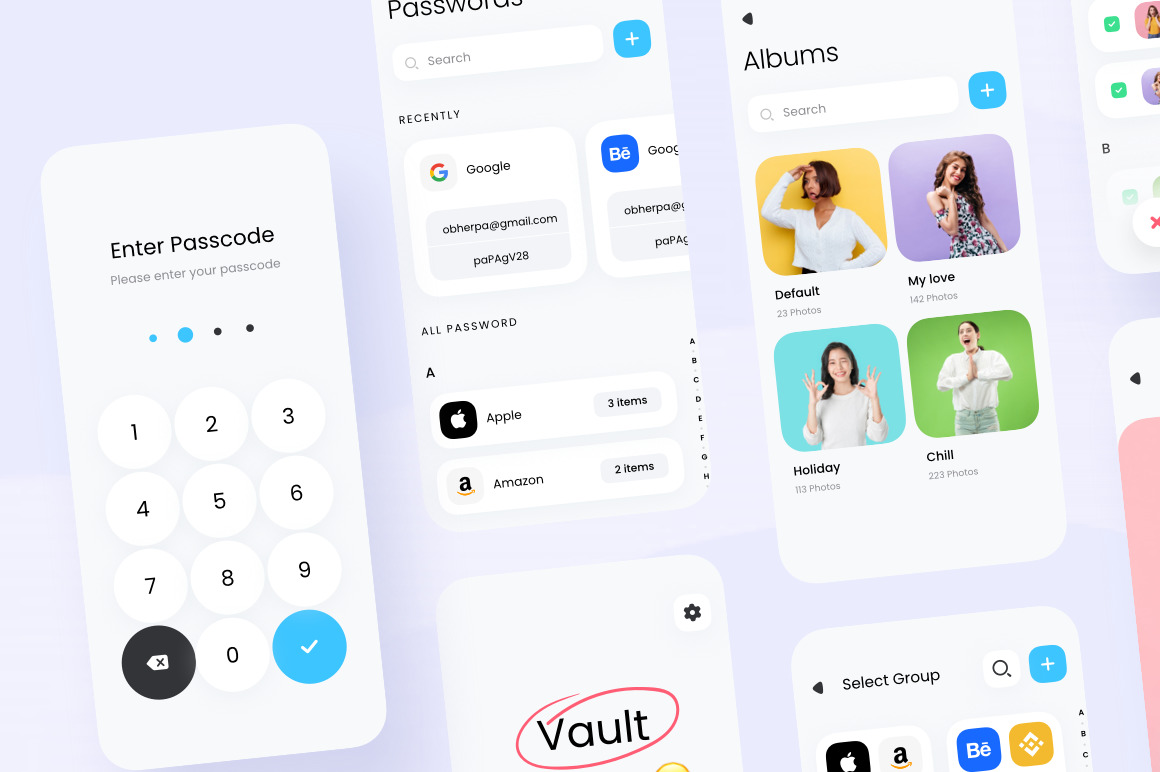 Vault app UI Kit on Yellow Images Creative Store