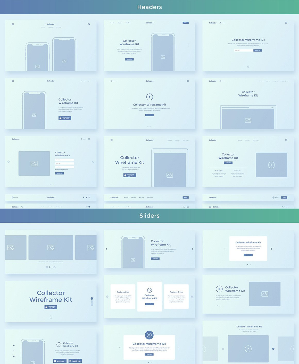 Collector Wireframe Web Kit on Yellow Images Creative Store