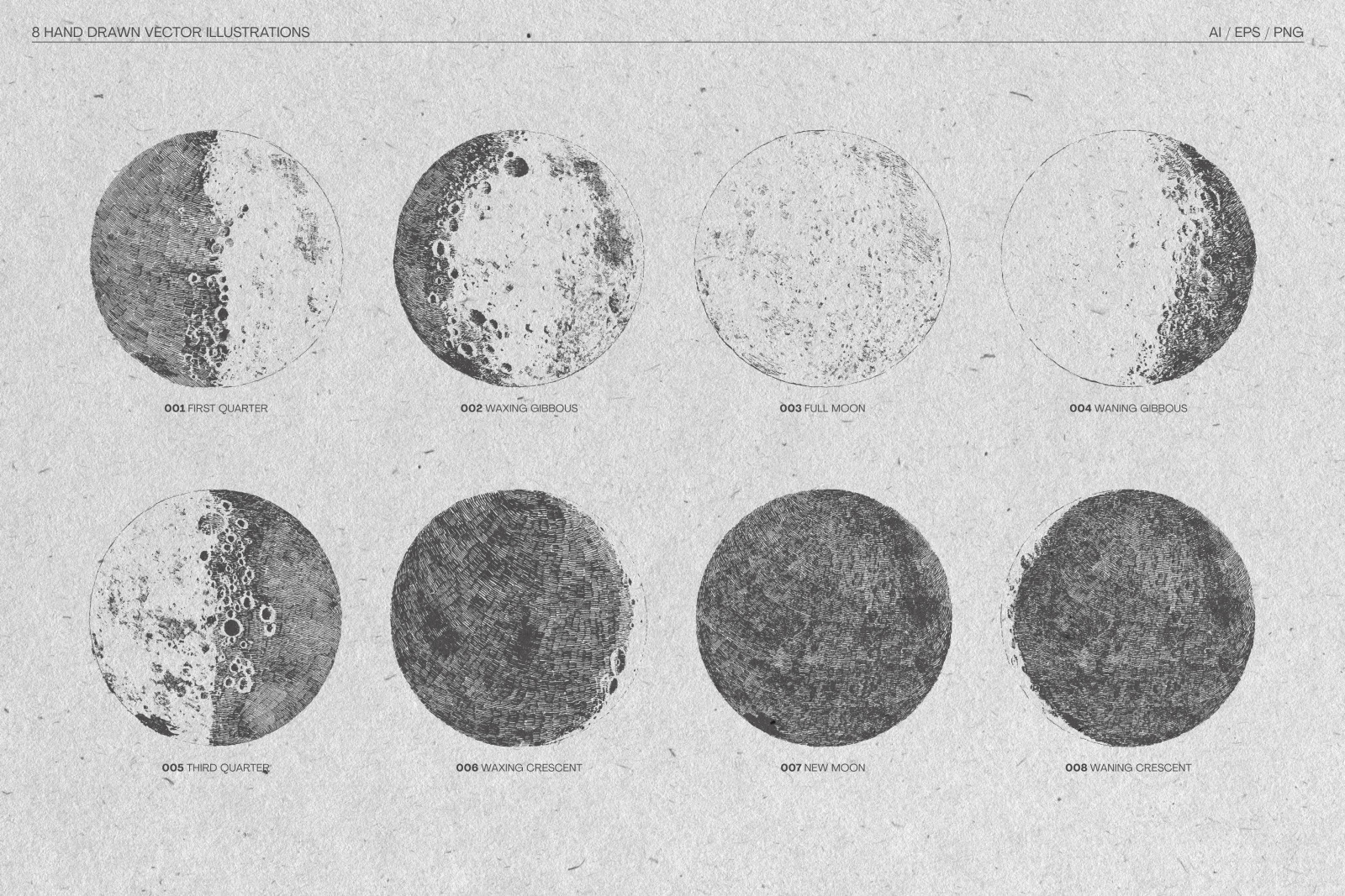 Illustrations of the moon phases on Yellow Images Creative Store
