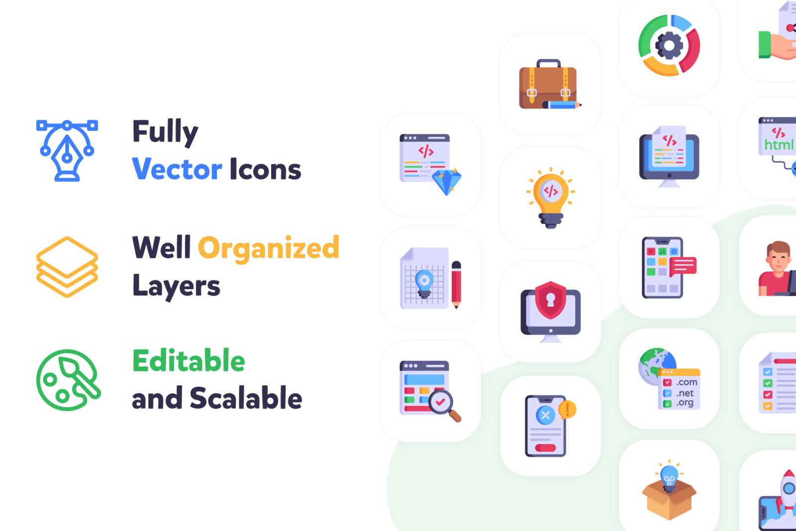 100 Web Development Vector Icons on Yellow Images Creative Store