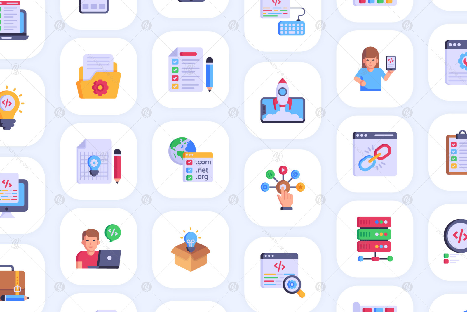 100 Web Development Vector Icons on Yellow Images Creative Store