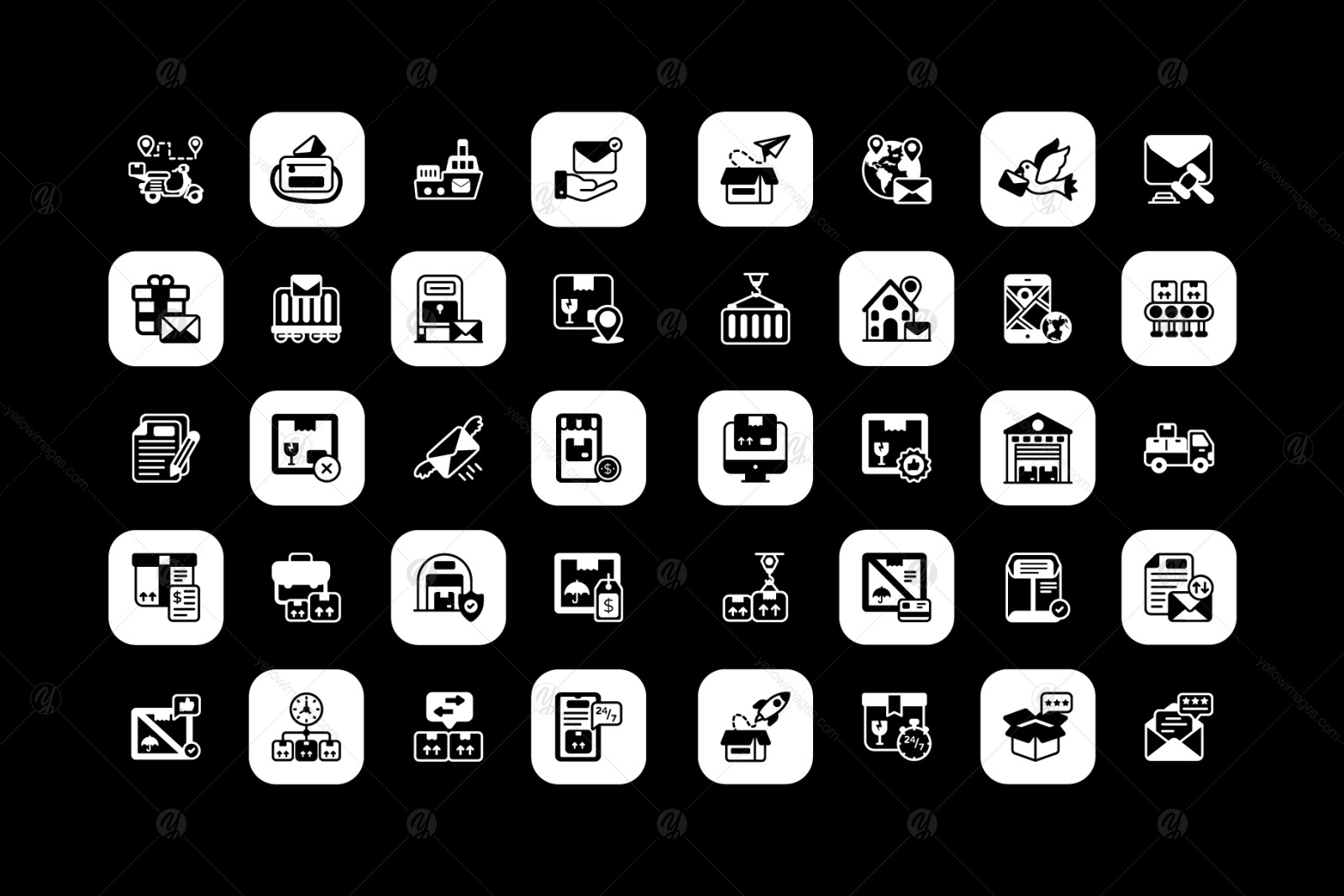100 Postal Services Solid Icons On Yellow Images Creative Store