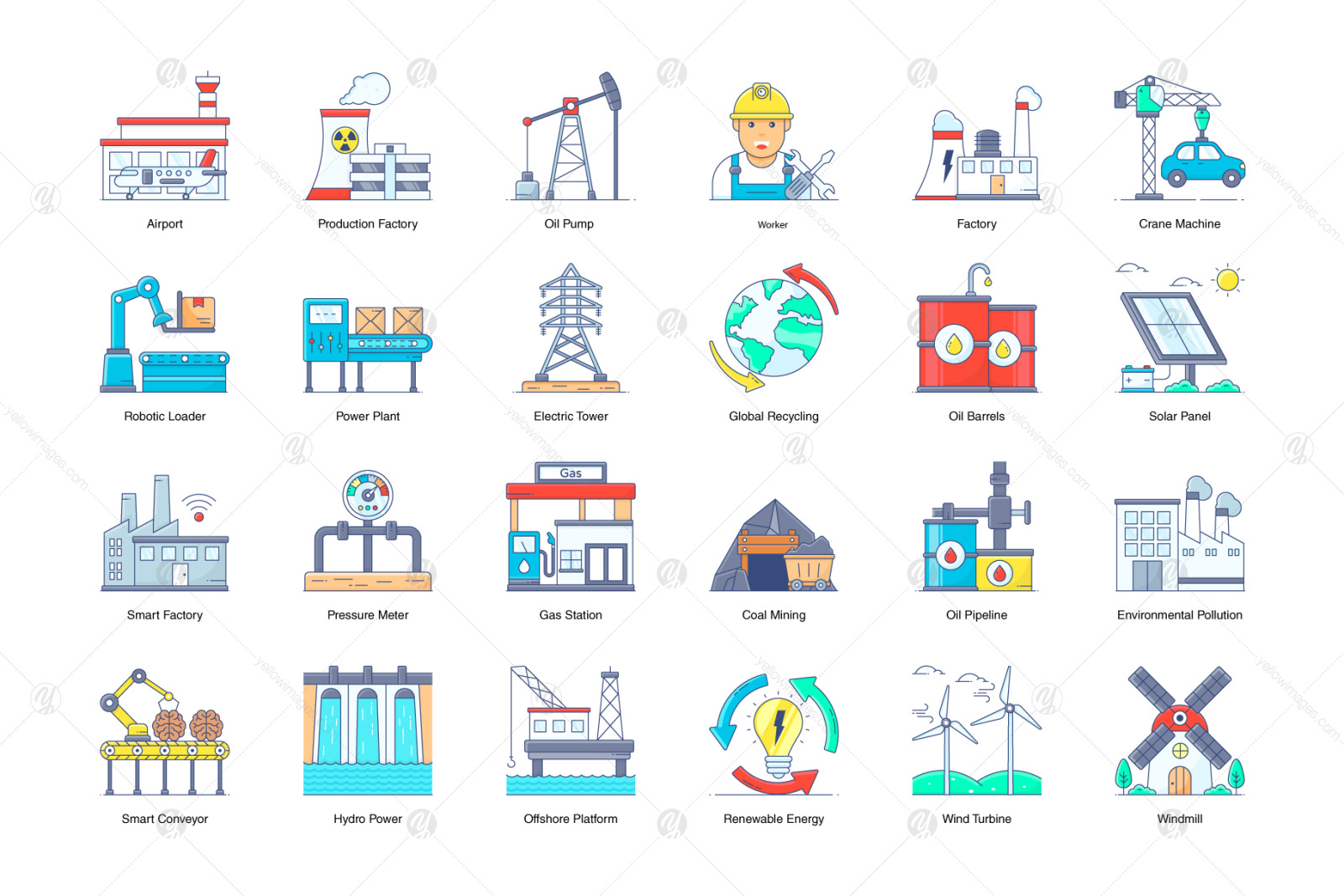 Industrial Automation and Manufacturing Icons on Yellow Images Creative ...