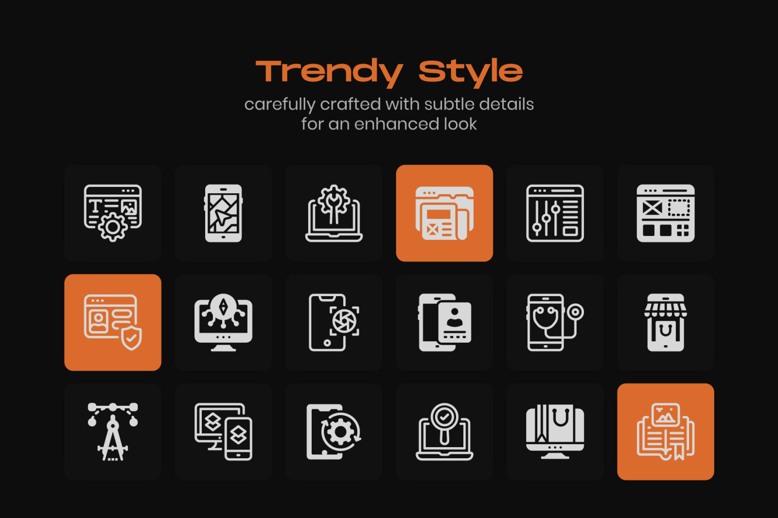 Web Design Linear Icons Pack on Yellow Images Creative Store