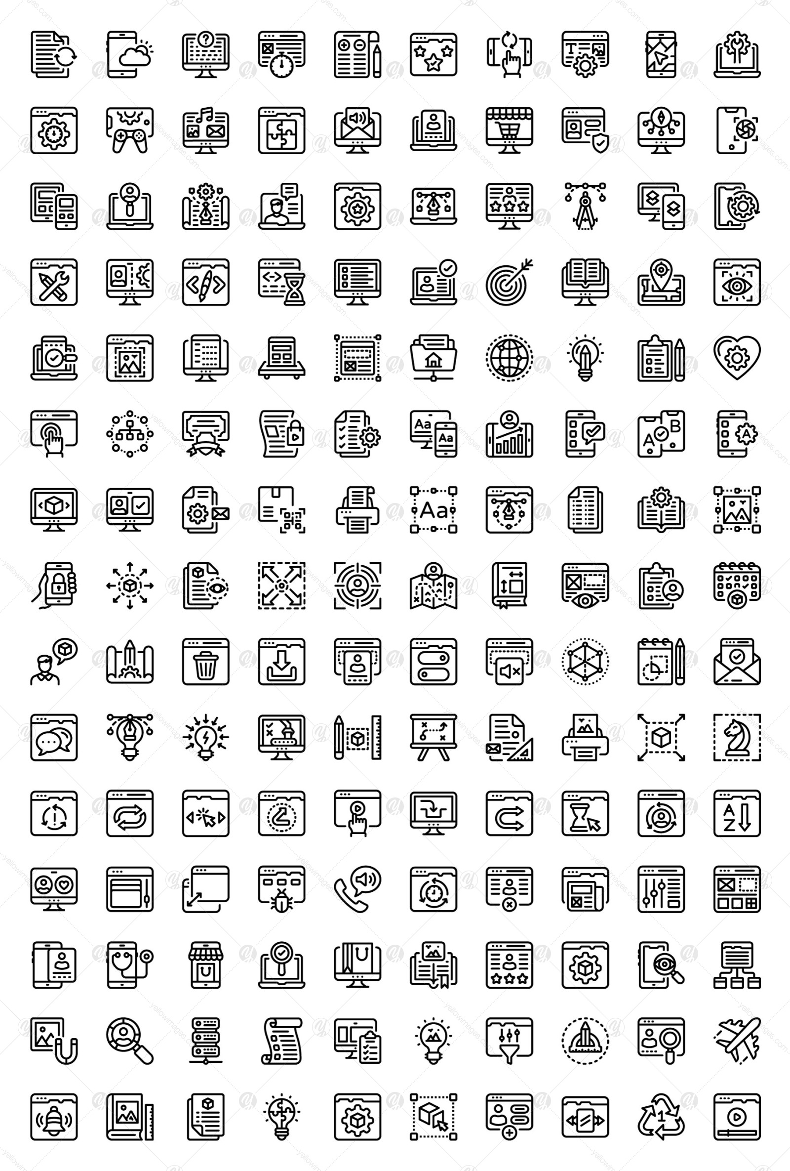 Web Design Linear Icons Pack on Yellow Images Creative Store