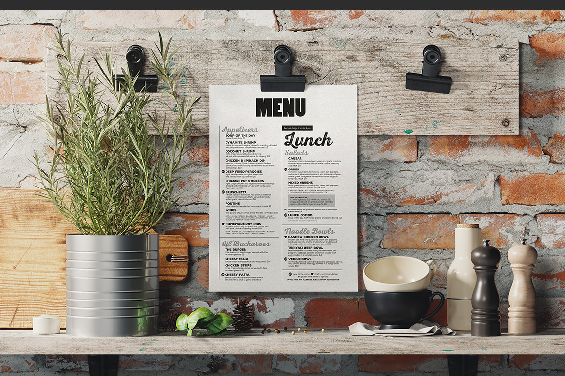 Hanging Menu With Binder Clip Vintage Scene Mockup on Yellow Images ...