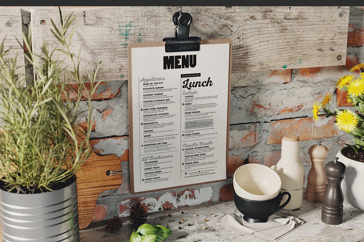 Hanging Menu With Binder Clip Vintage Scene Mockup on Yellow Images ...