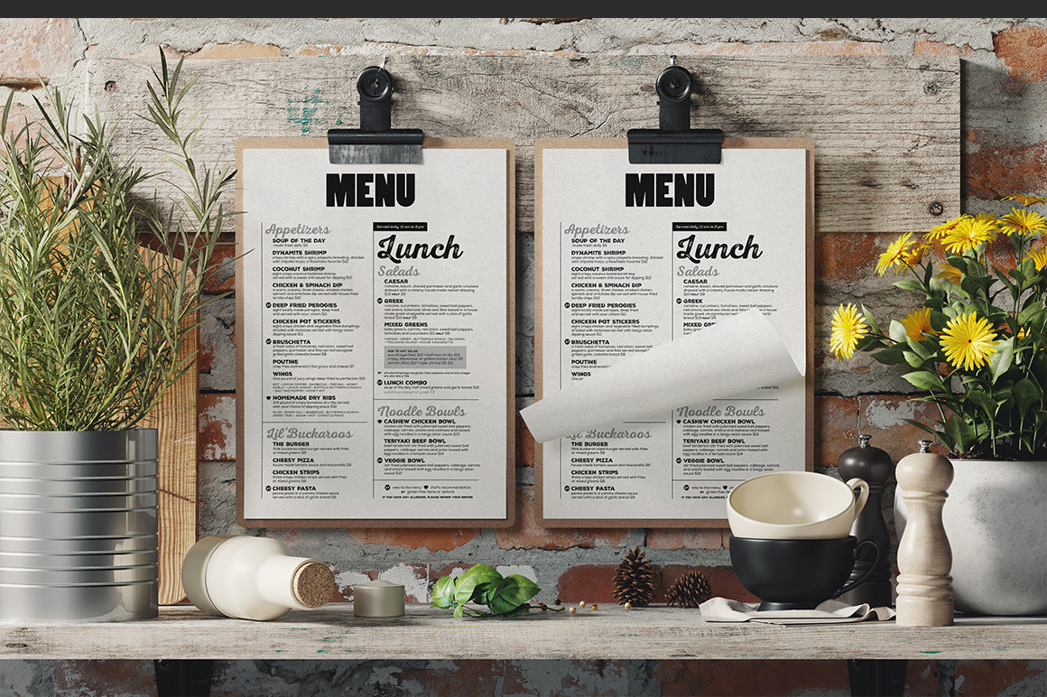 Hanging Menu With Binder Clip Vintage Scene Mockup on Yellow Images ...