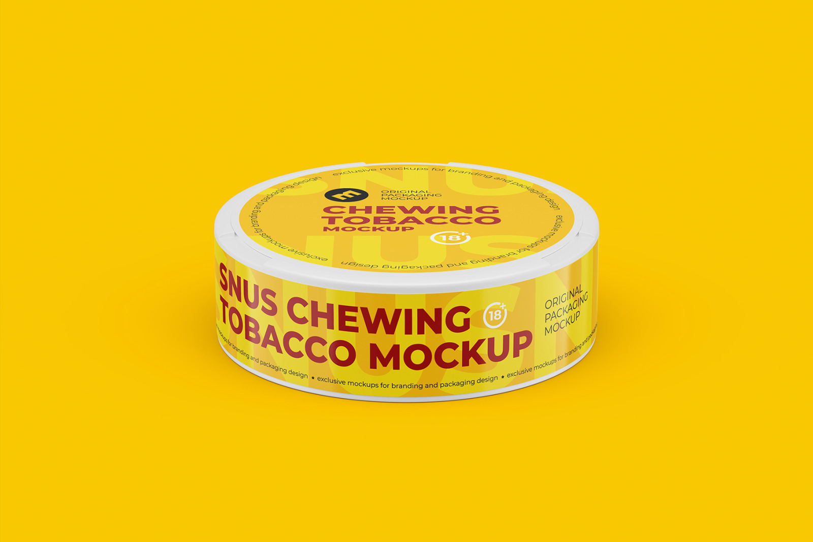 Snus Chewing Tobacco Can Mockup. High angle shot on Yellow Images ...