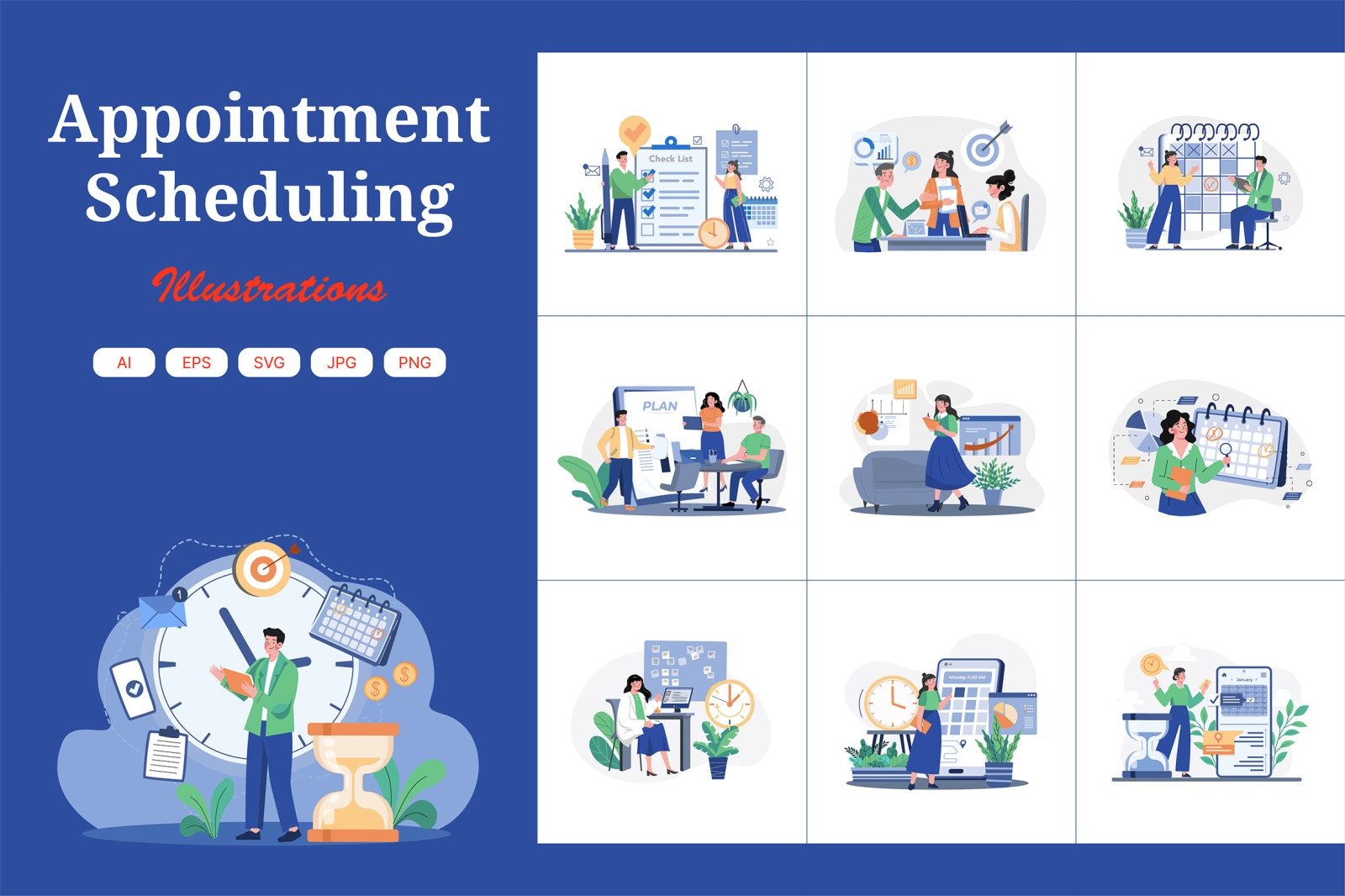 M605_Appointment Scheduling Illustration Pack on Yellow Images Creative ...