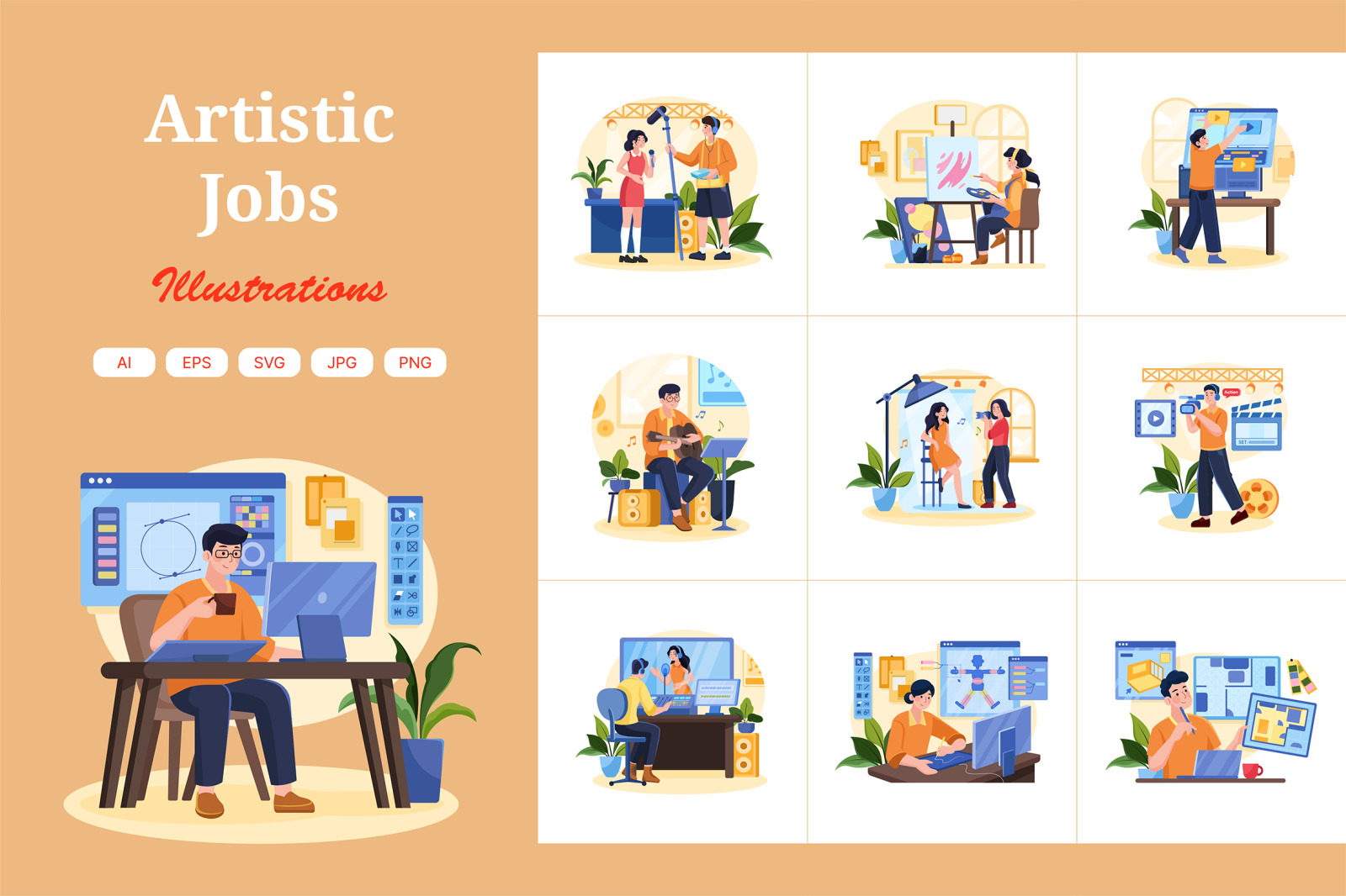 M591_Artistic Job Illustration Pack on Yellow Images Creative Store
