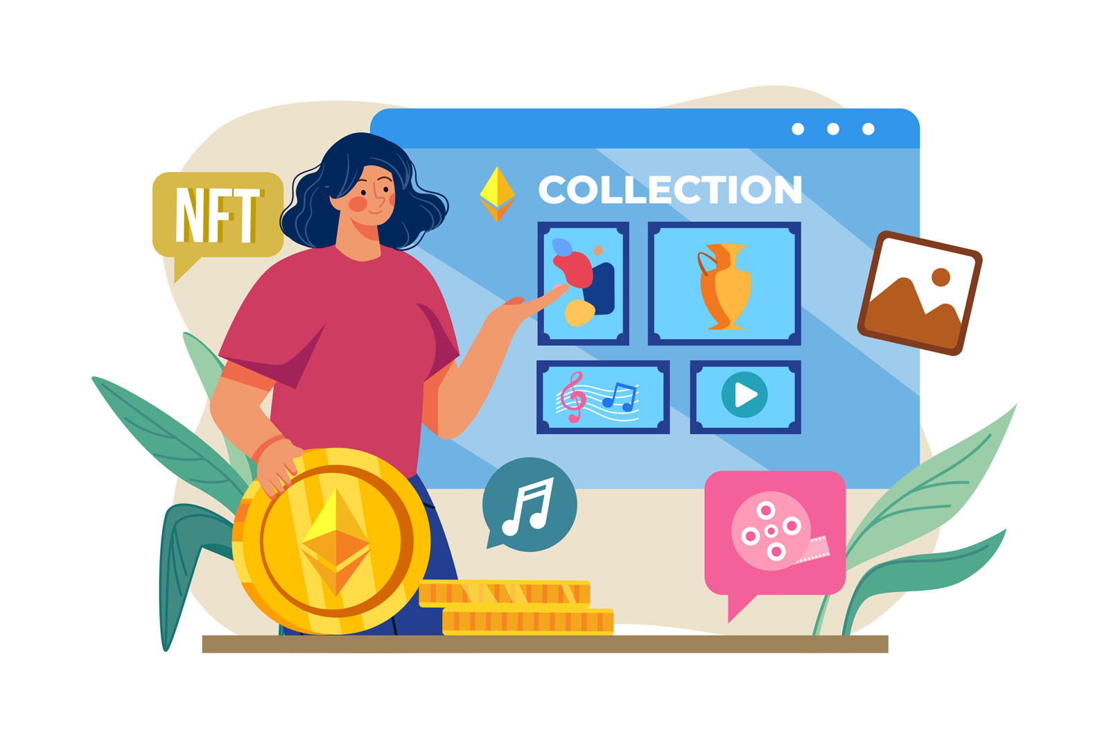 M646_NFT Token Illustration Pack on Yellow Images Creative Store