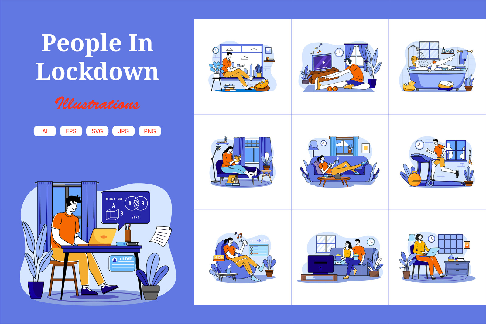 M658_People In Lockdown Illustration Pack on Yellow Images Creative Store