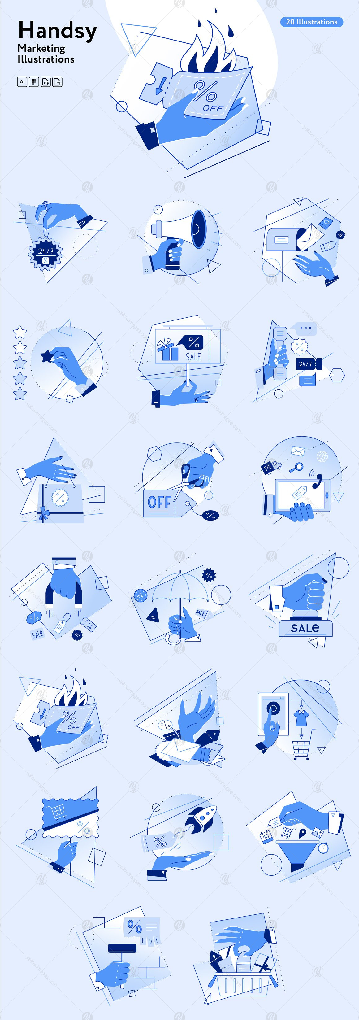 Handsy Marketing illustrations on Yellow Images Creative Store