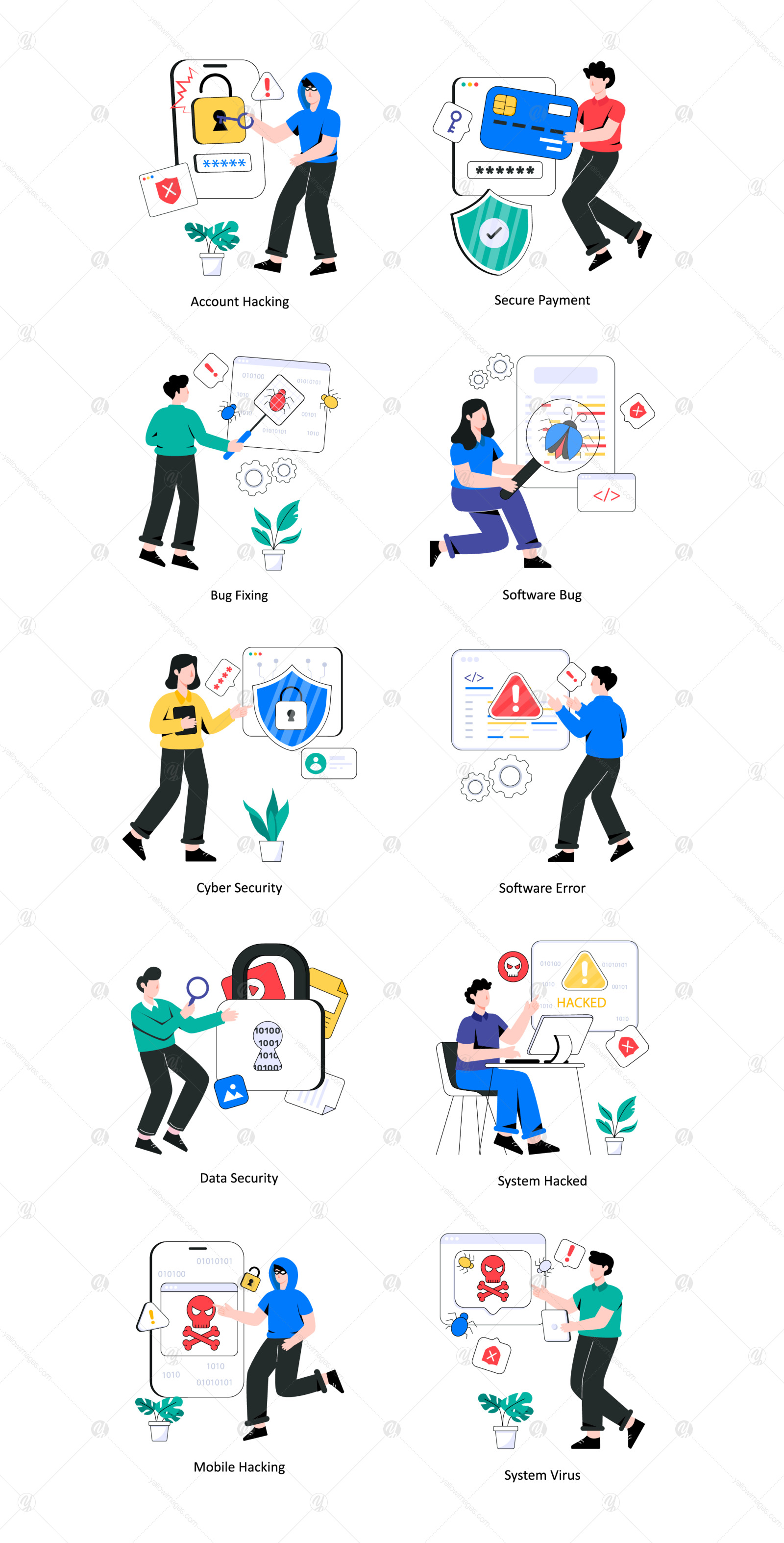 30 Cyber Security Illustration on Yellow Images Creative Store