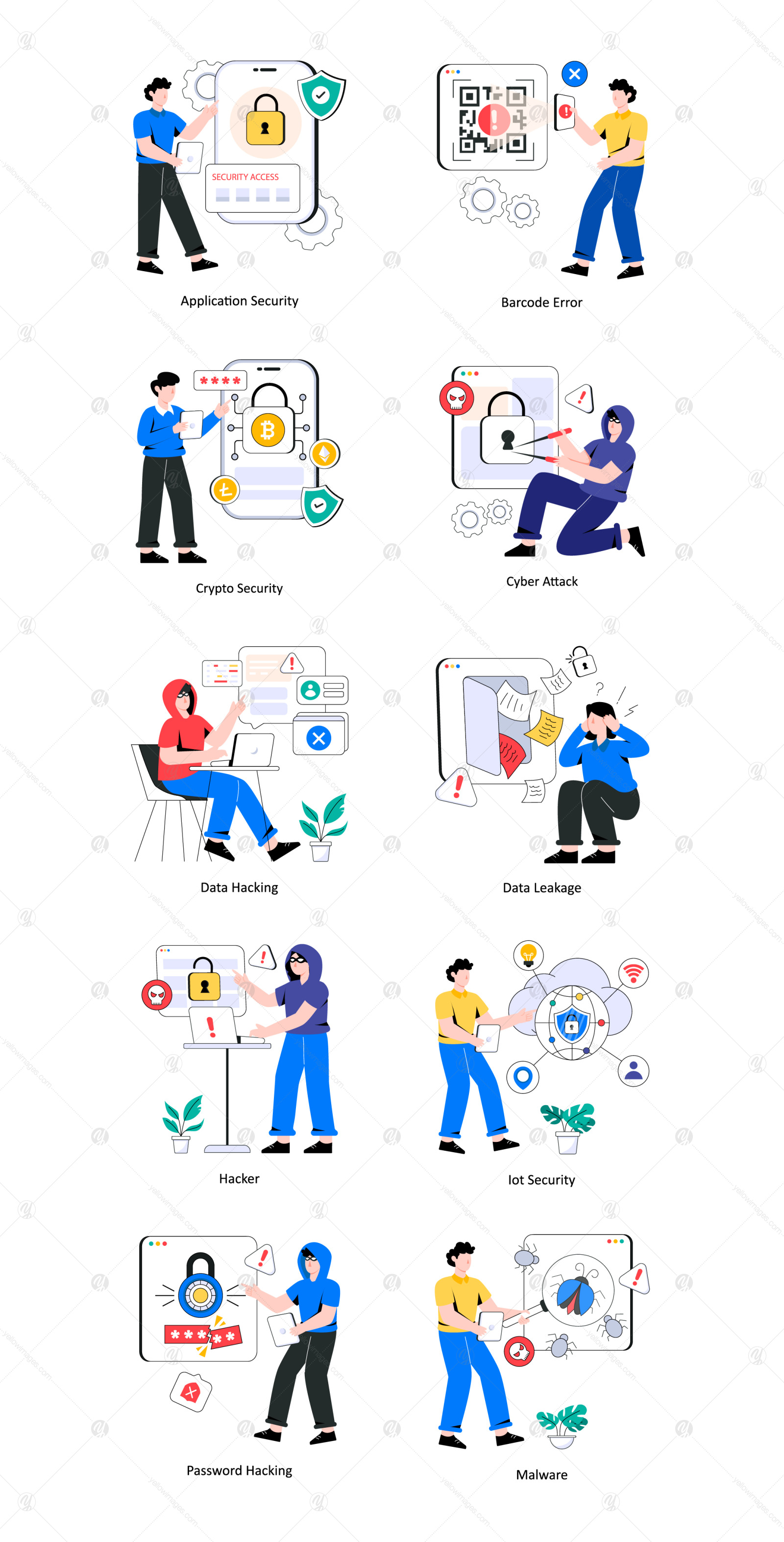 30 Cyber Security Illustration on Yellow Images Creative Store