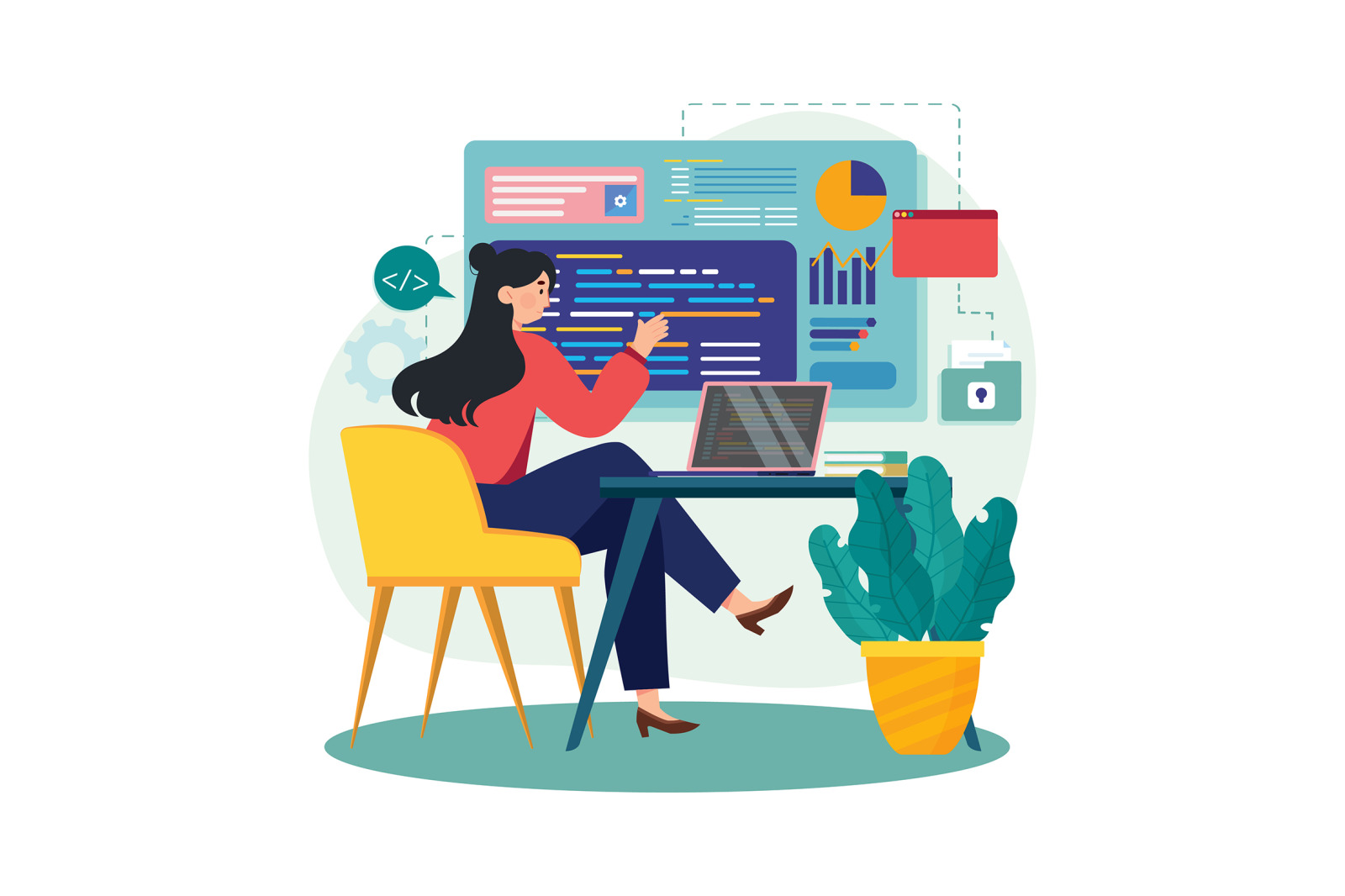 M641_Software Development Illustration Pack on Yellow Images Creative Store