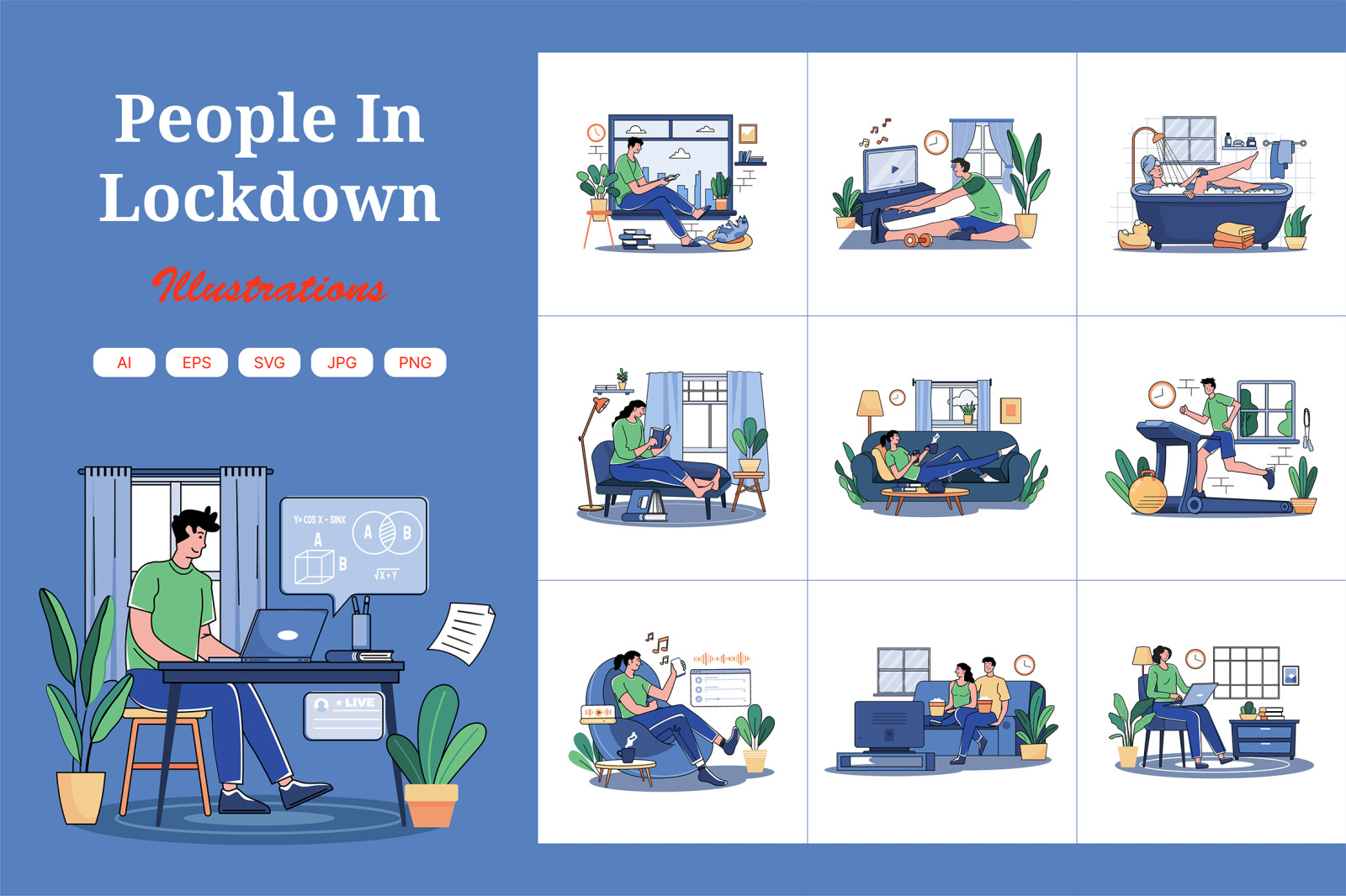 M658_People In Lockdown Illustration Pack on Yellow Images Creative Store