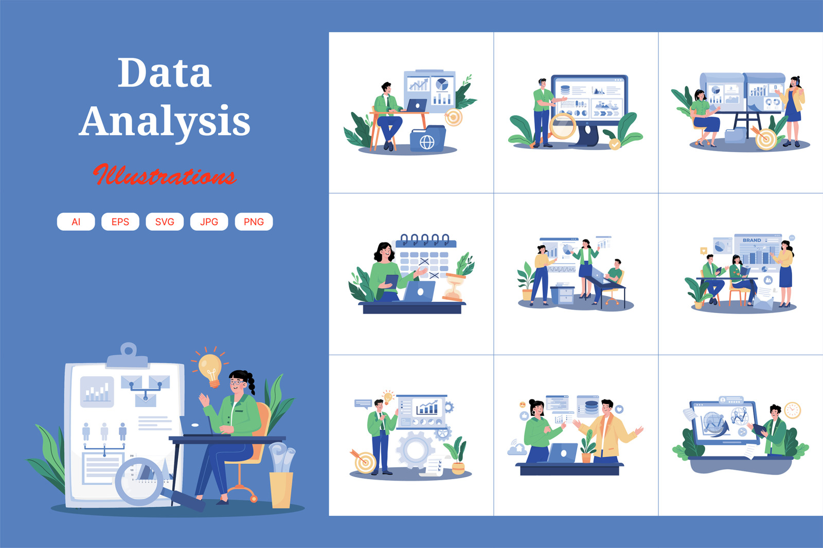 M695_Data Analysis Illustration Pack on Yellow Images Creative Store