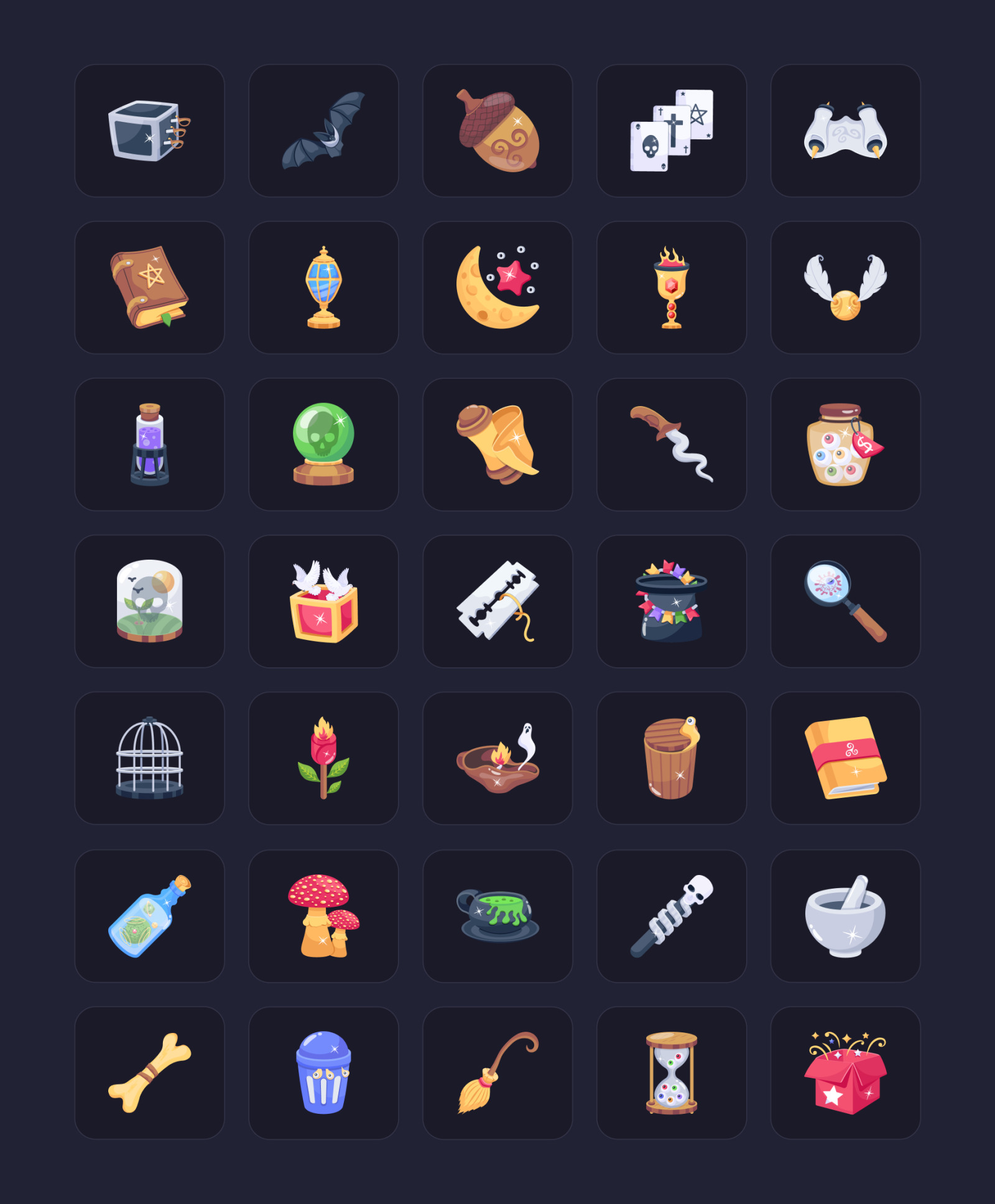 Magic Icon Set on Yellow Images Creative Store