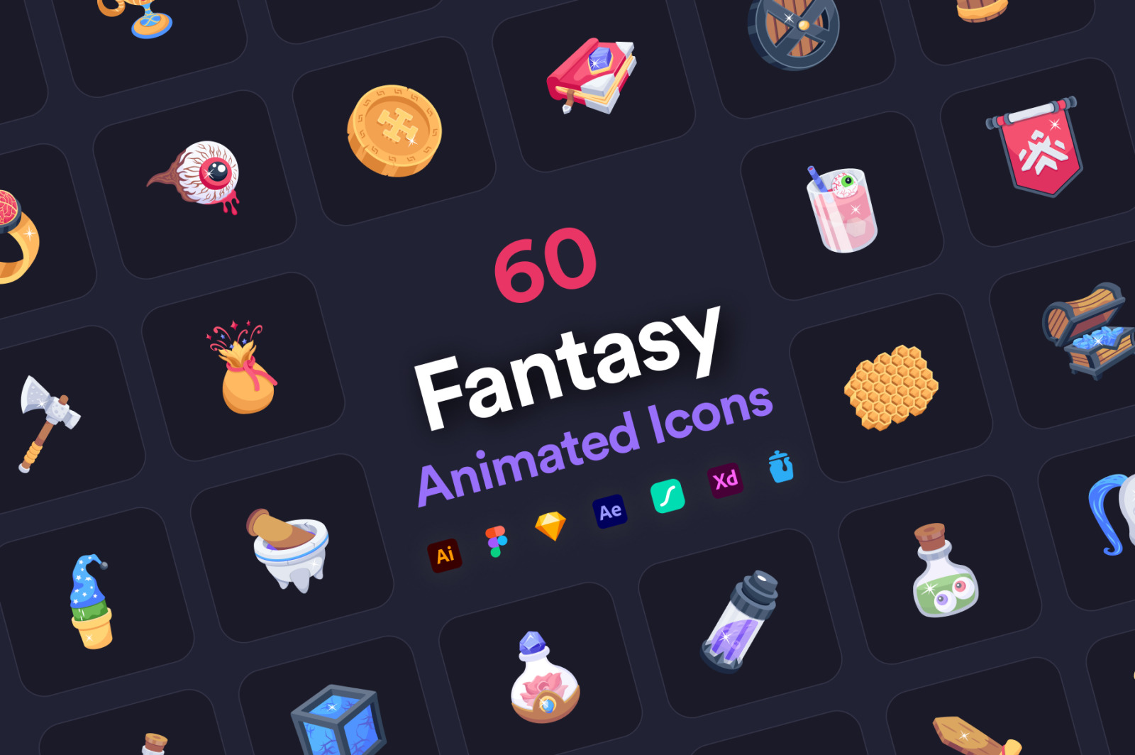 Fantasy Icons on Yellow Images Creative Store