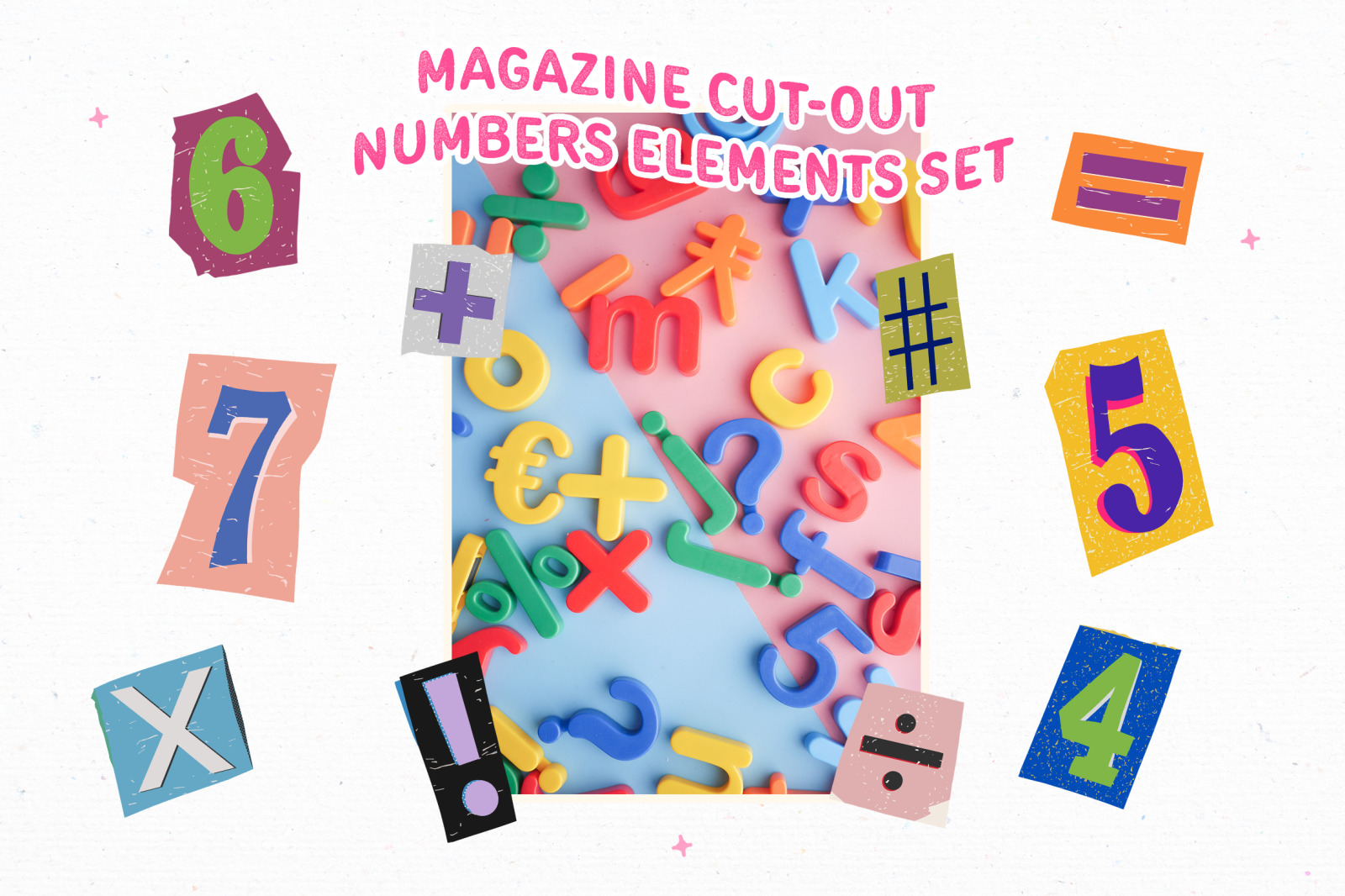Colorful Magazine Cut-out Numbers Elements Set on Yellow Images ...