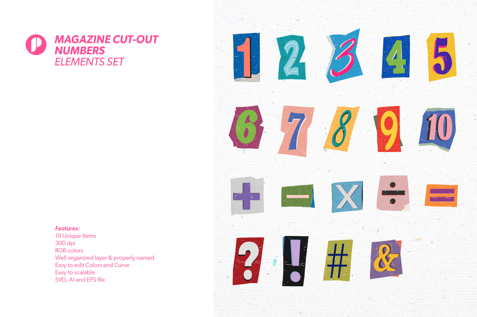 Colorful Magazine Cut-out Numbers Elements Set on Yellow Images ...