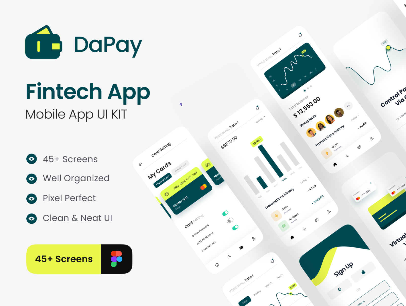 DaPay - Fintech Mobile App UI KIT on Yellow Images Creative Store