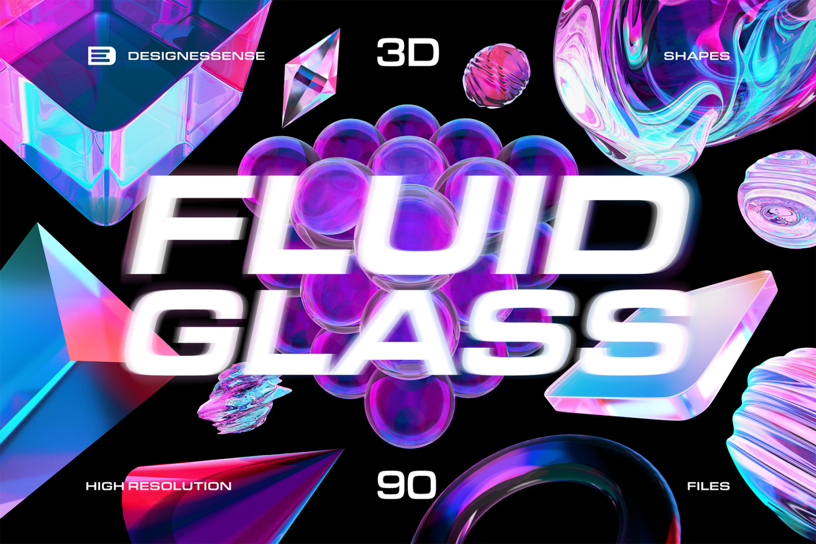 Fluid Glass 3D Shapes on Yellow Images Creative Store