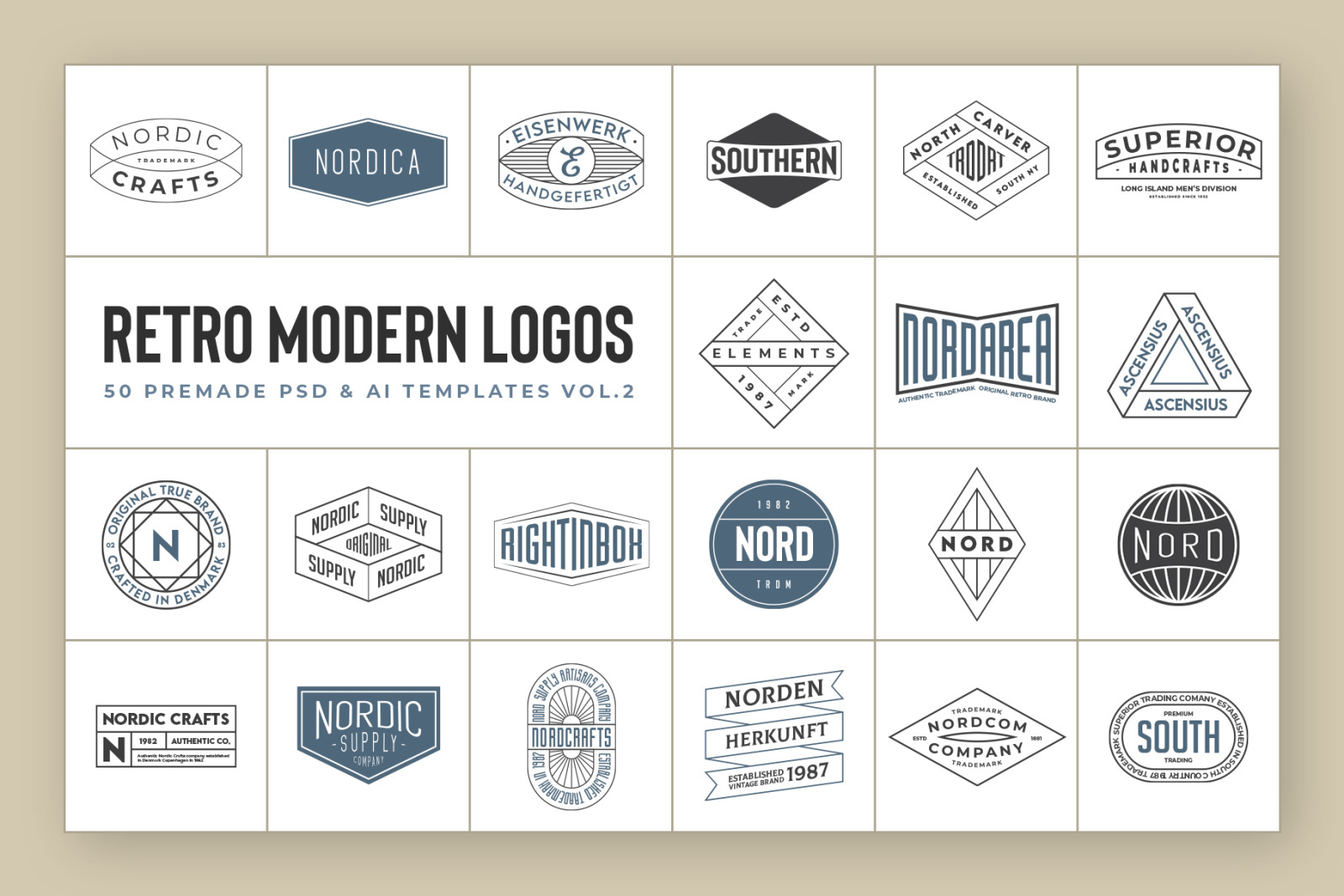 50 Retro Modern Logos Vol.2 on Yellow Images Creative Store