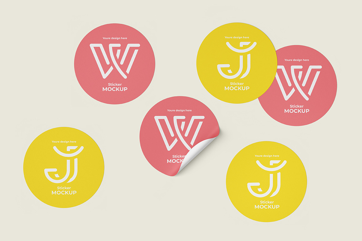 Stickers Mockup Set on Yellow Images Creative Store