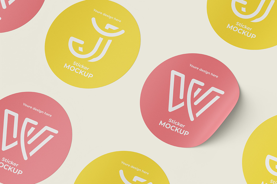 Stickers Mockup Set on Yellow Images Creative Store
