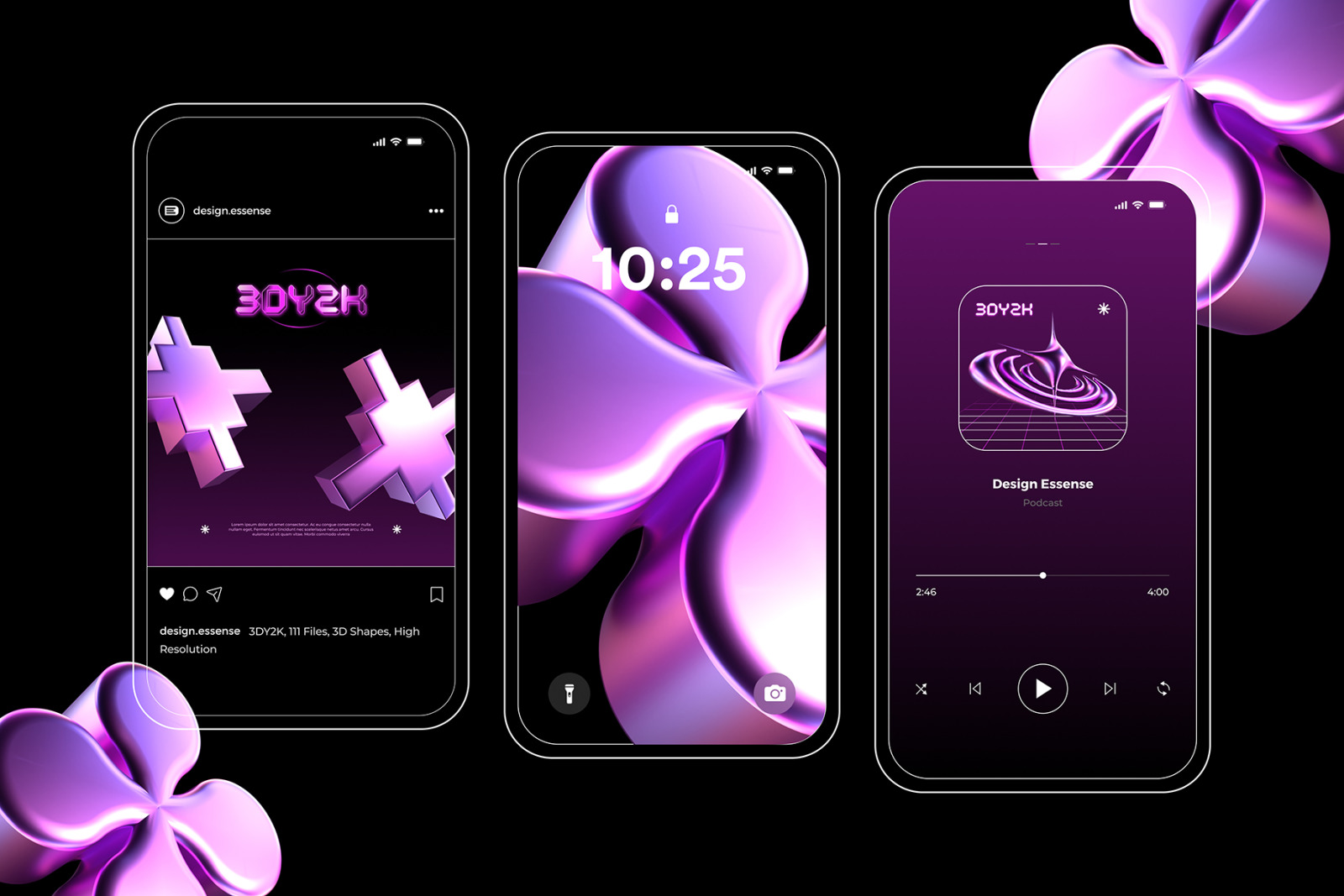 3D Y2K Objects Collection on Yellow Images Creative Store