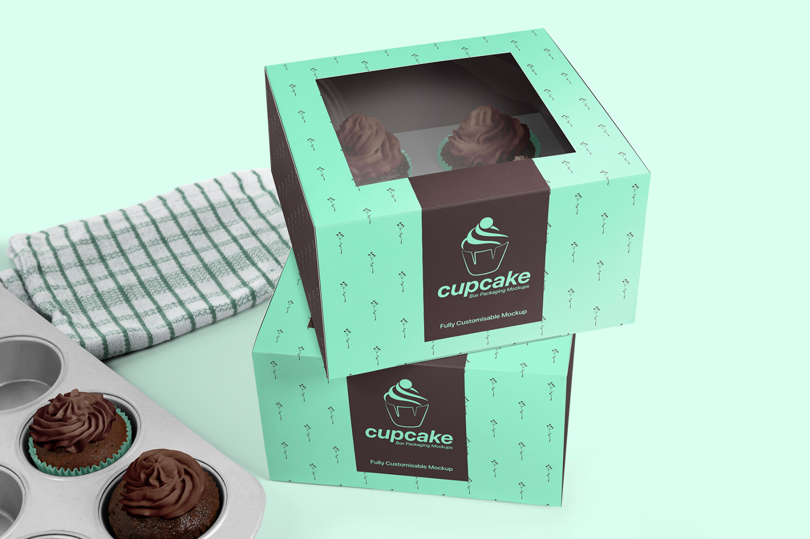 Cupcake Box Packaging Mockups Bundle On Yellow Images Creative Store