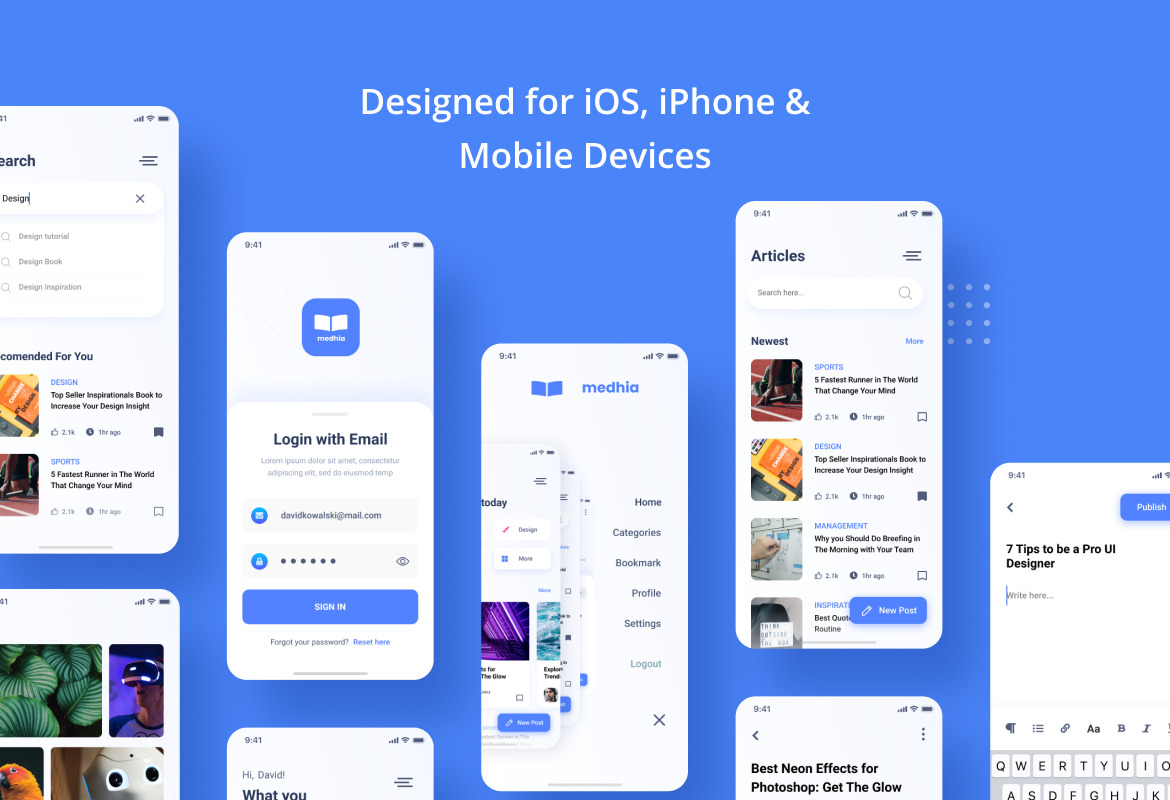 Blog News IOS App Figma PSD Template On Yellow Images Creative Store
